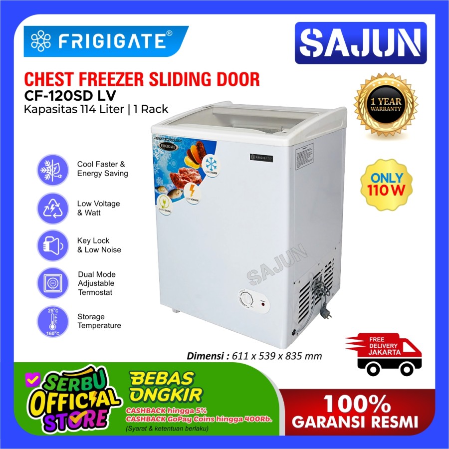 Frigigate CF-120SD LV Chest Freezer Sliding Door 114 Liter CF120 SD